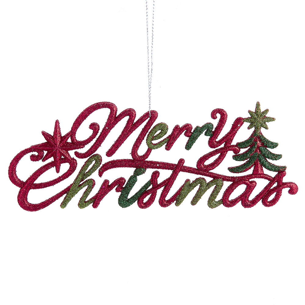 Merry Christmas Sign Ornament 8x3 Inch Red N Green - Digs N Gifts