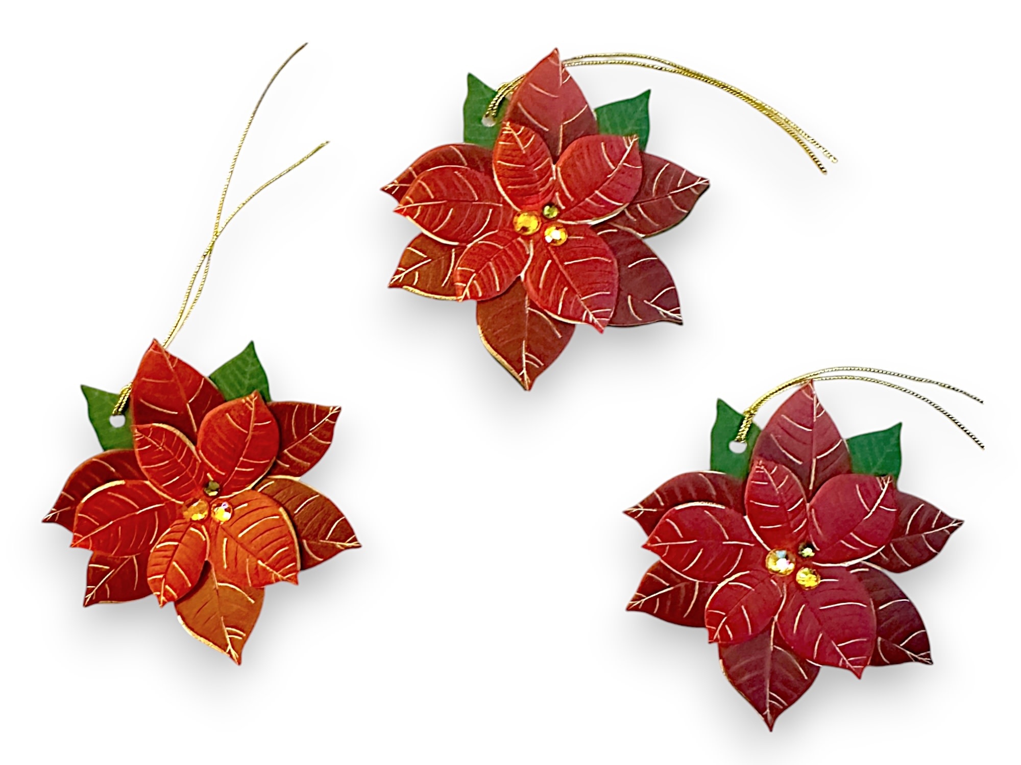 Handmade Christmas Gift Tags Set of 3 | Die Cut Poinsettias - Digs N Gifts