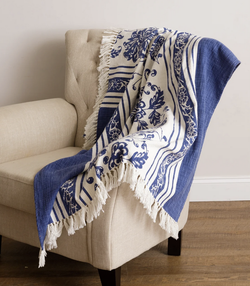 White & Blue Floral Throw - The Good Tree