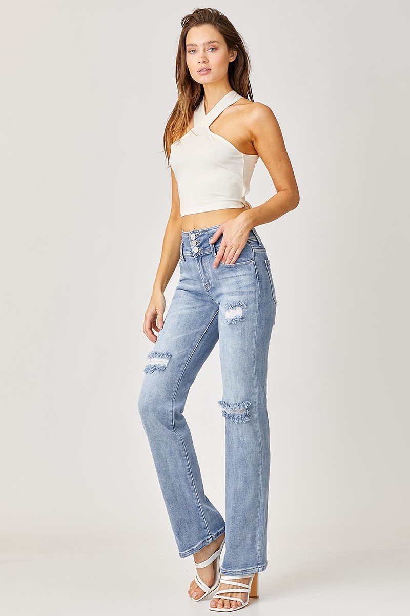 RDP5195 Hi Rise Button Straight Jeans - Meri's Boutique