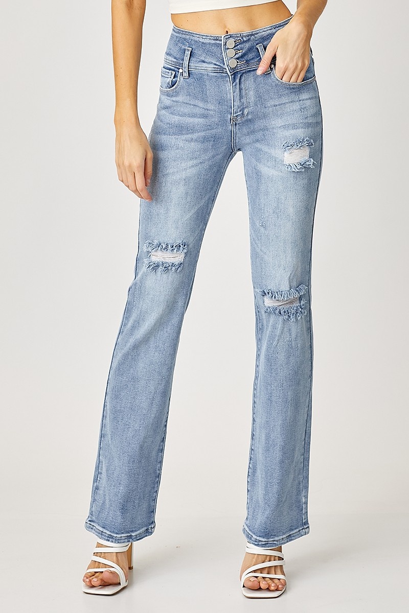 RDP5195 Hi Rise Button Straight Jeans - Meri's Boutique
