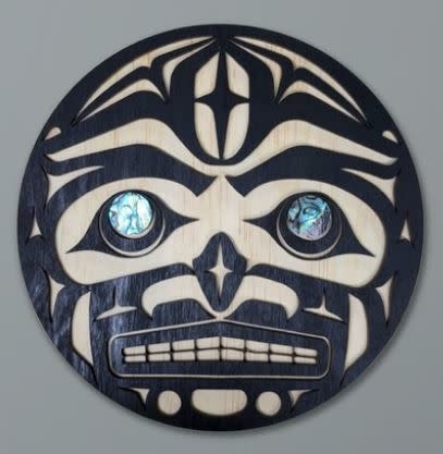20" Moon wall plaque with Abalone eyes by Raven Wolden - Stó∶lō Gift Shop