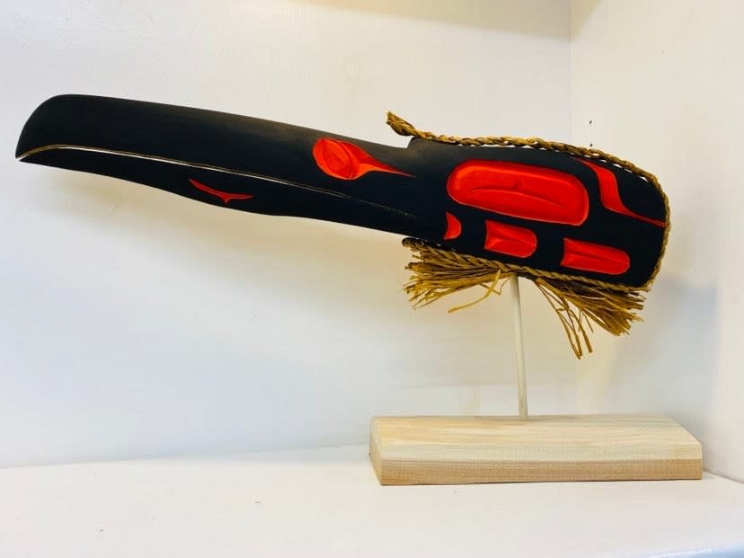 Hand Carved Cedar Raven with Stand by George Price - Stó∶lō Gift Shop