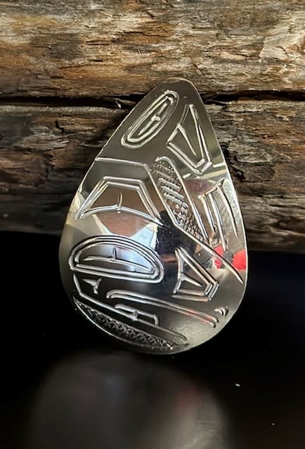 Hand Carved Teardrop Wolf Pendant by Shirley Stanley - Stó∶lō Gift Shop