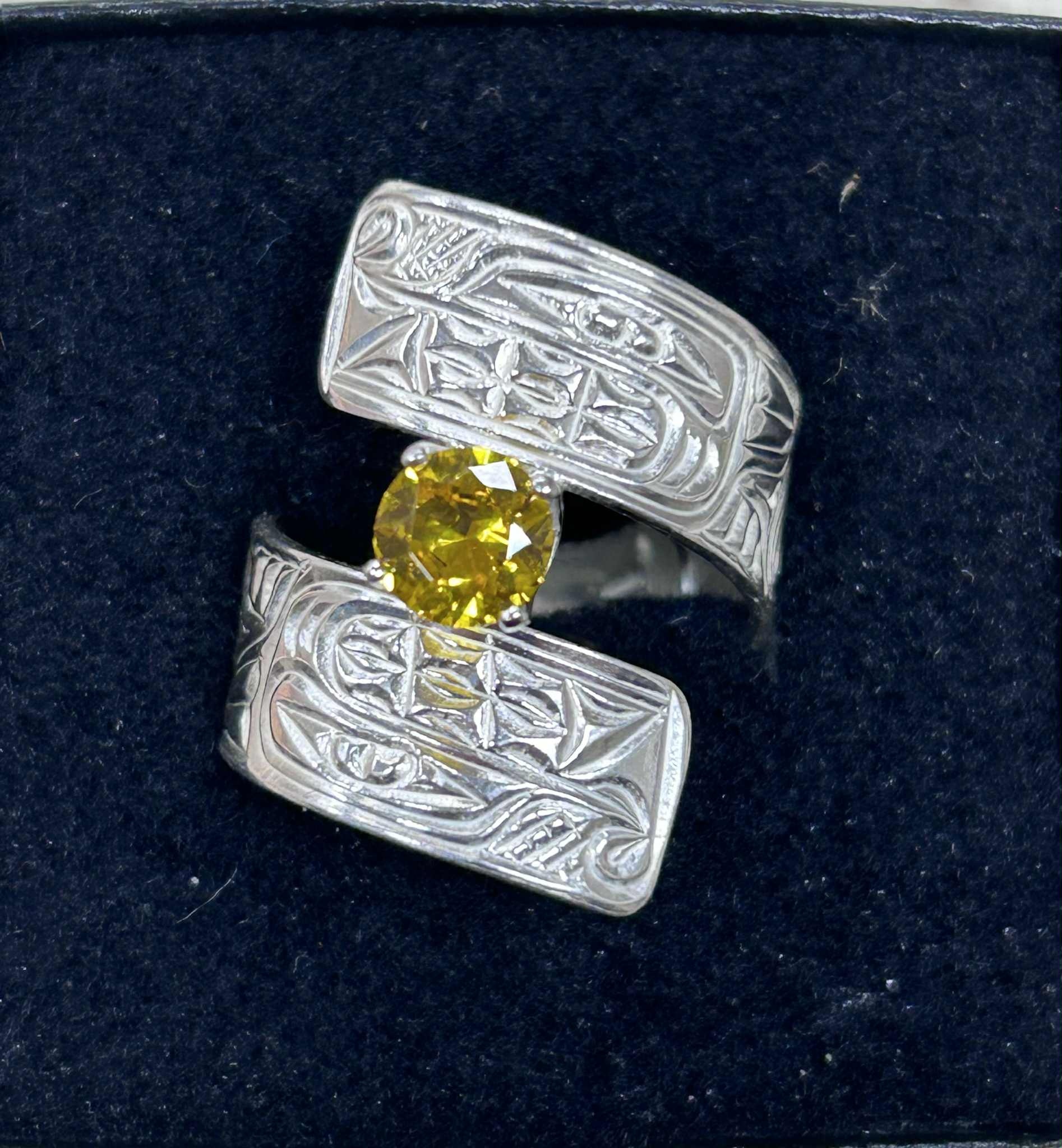 Hand Carved Silver Wrap Ring with Citrine Stone - Wolf by Richard Lang ...