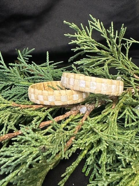 2" Woven Cedar & Mother of Pearl Hoop Earrings by Jasmine Jack - Stó∶lō ...