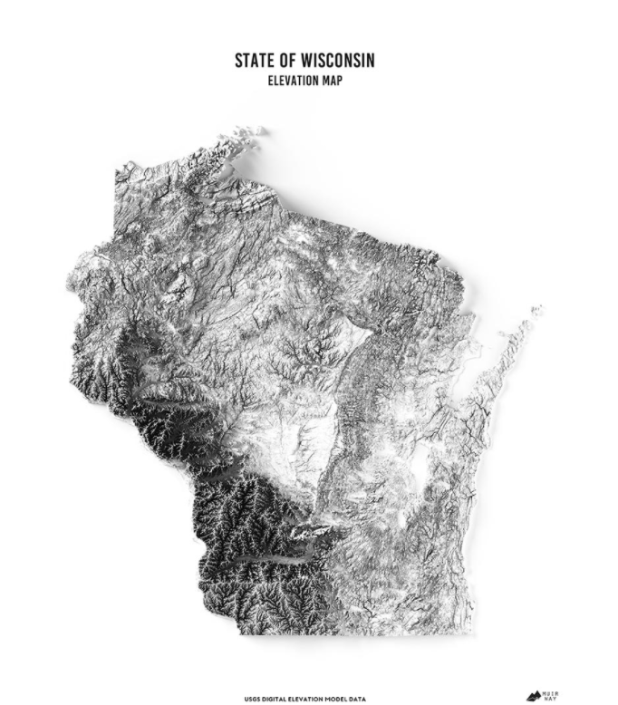 Wisconsin Elevation Map Print (18x14) - The Local Store