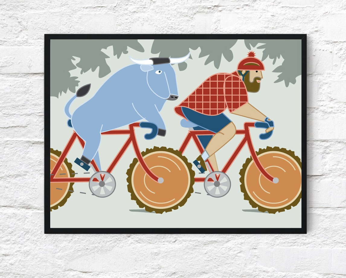 Paul Bunyan and Babe the Blue Ox Bike Poster (18x24) - The Local Store