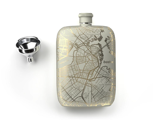 Boston Etched Map Pocket Flask - Matte White - Blackstone's of Beacon Hill
