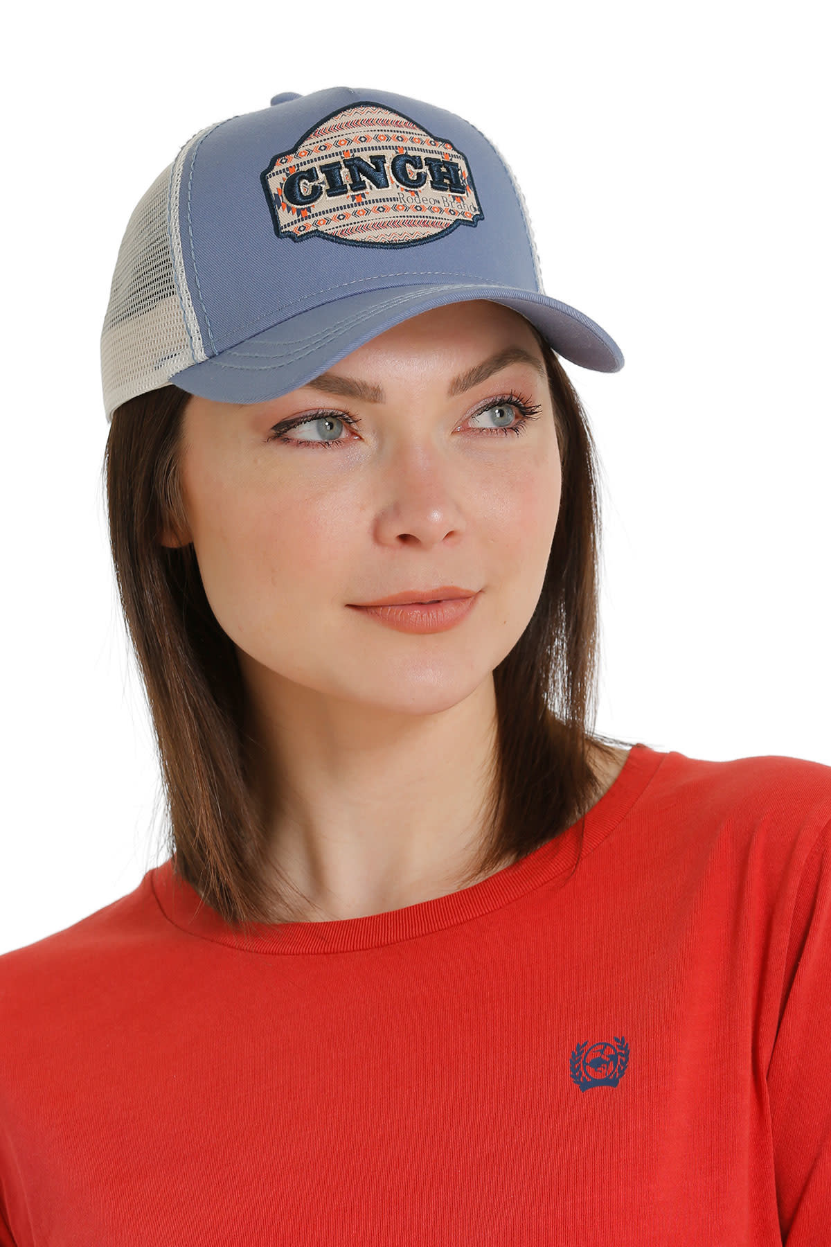Womens Cinch Light Blue Aztec Logo Patch Trucker Baseball Cap - Cowpokes Western Shop