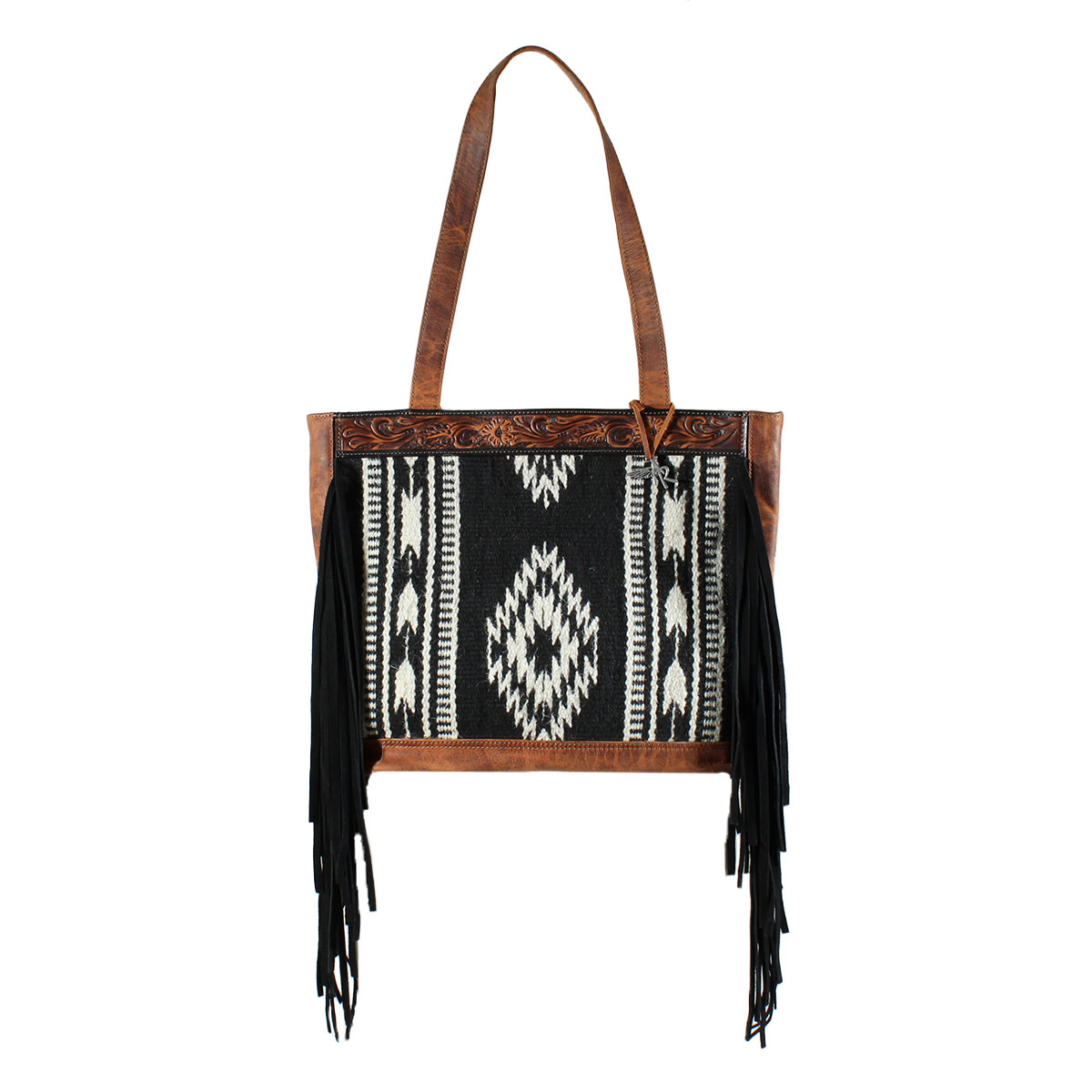 Angel Ranch Concealed Carry Black and White Blanket Leather Fringe Tote ...
