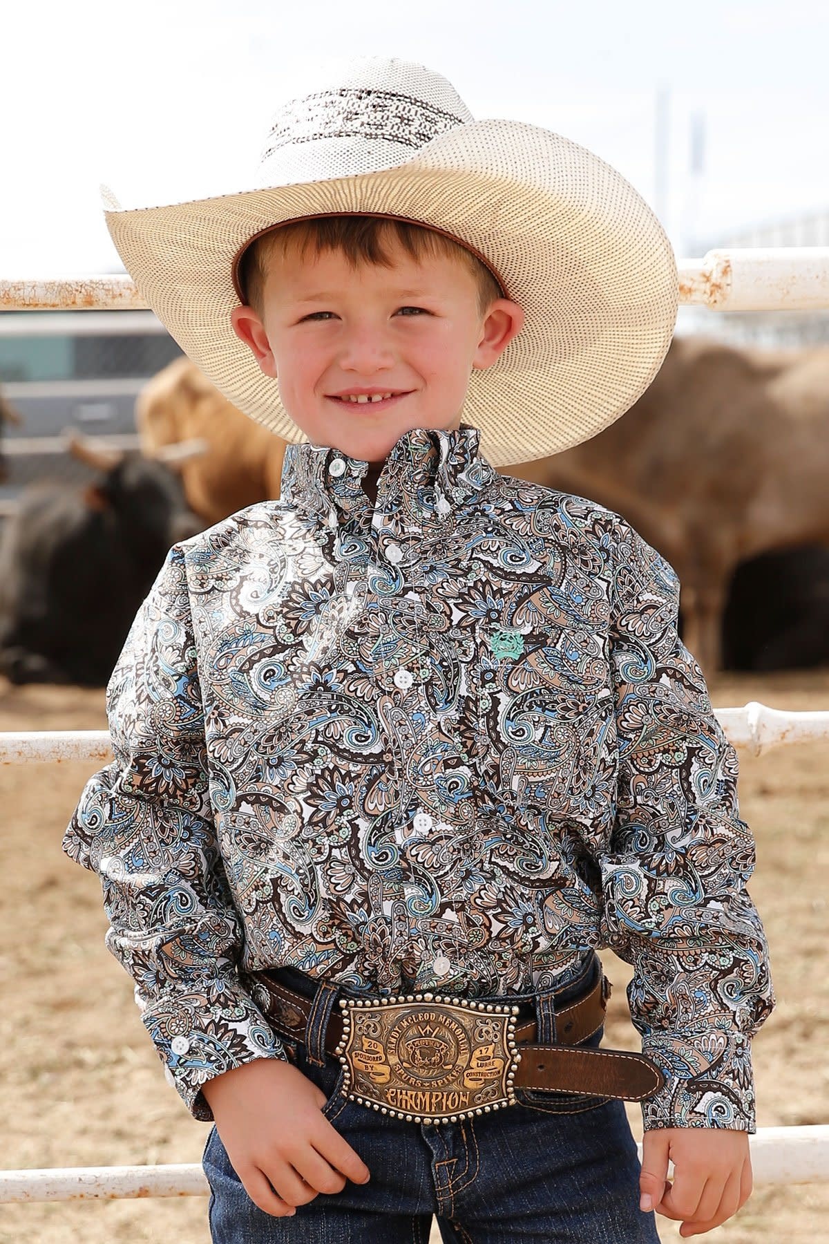 Boys Cinch Tan and Brown Paisley Long Sleeve Button Western Shirt ...