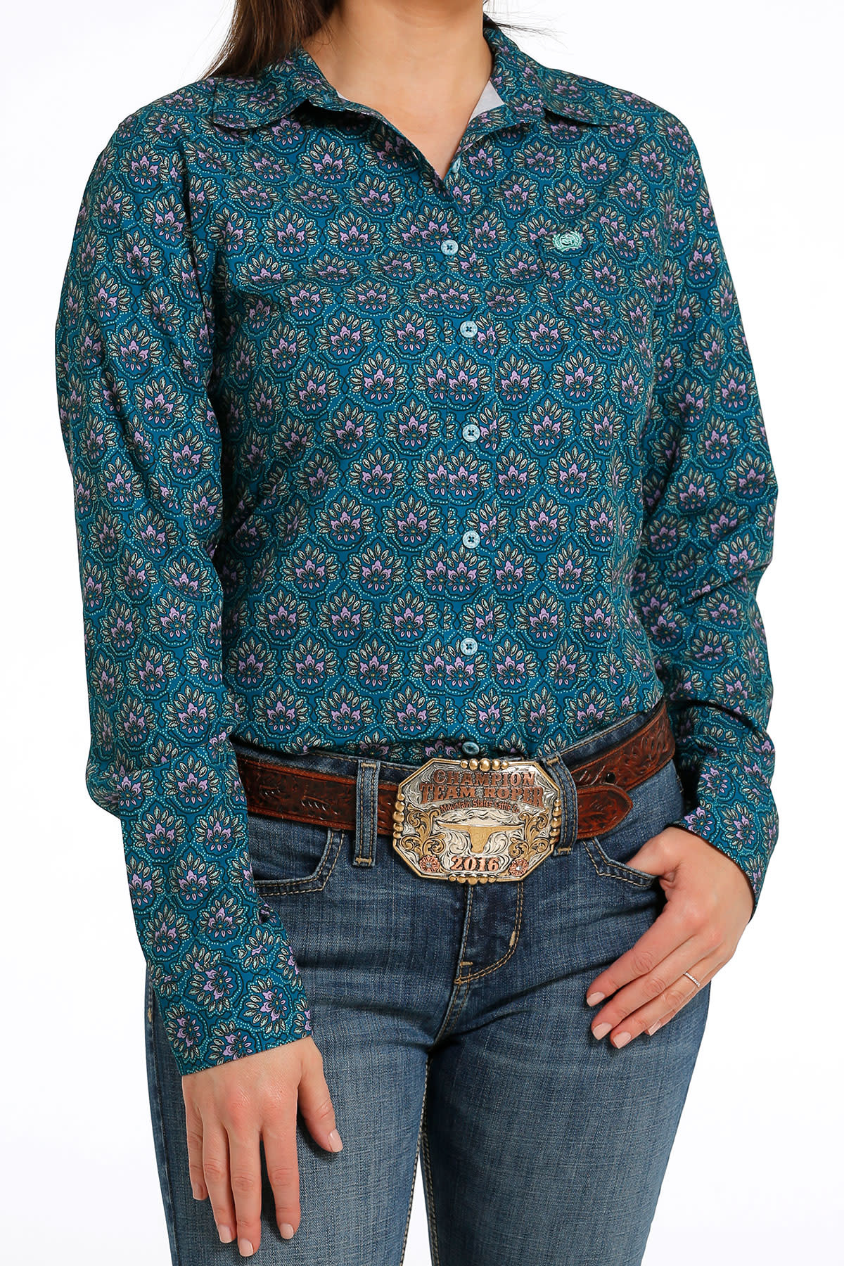 Womens Cinch Teal Print Arena Flex Long Sleeve Button Western Shirt ...