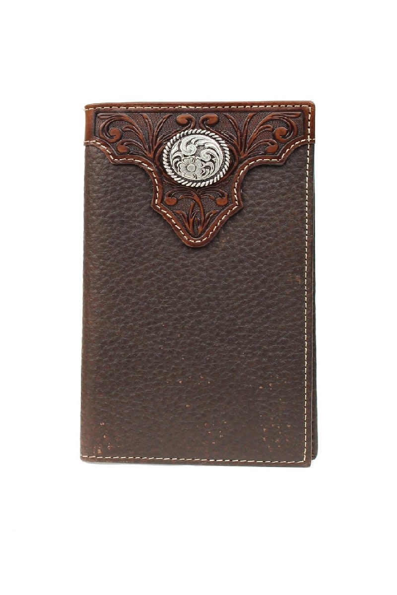 Ariat Rodeo Wallet Rowdy Brown Tooled Overlay Floral Swirl Concho ...