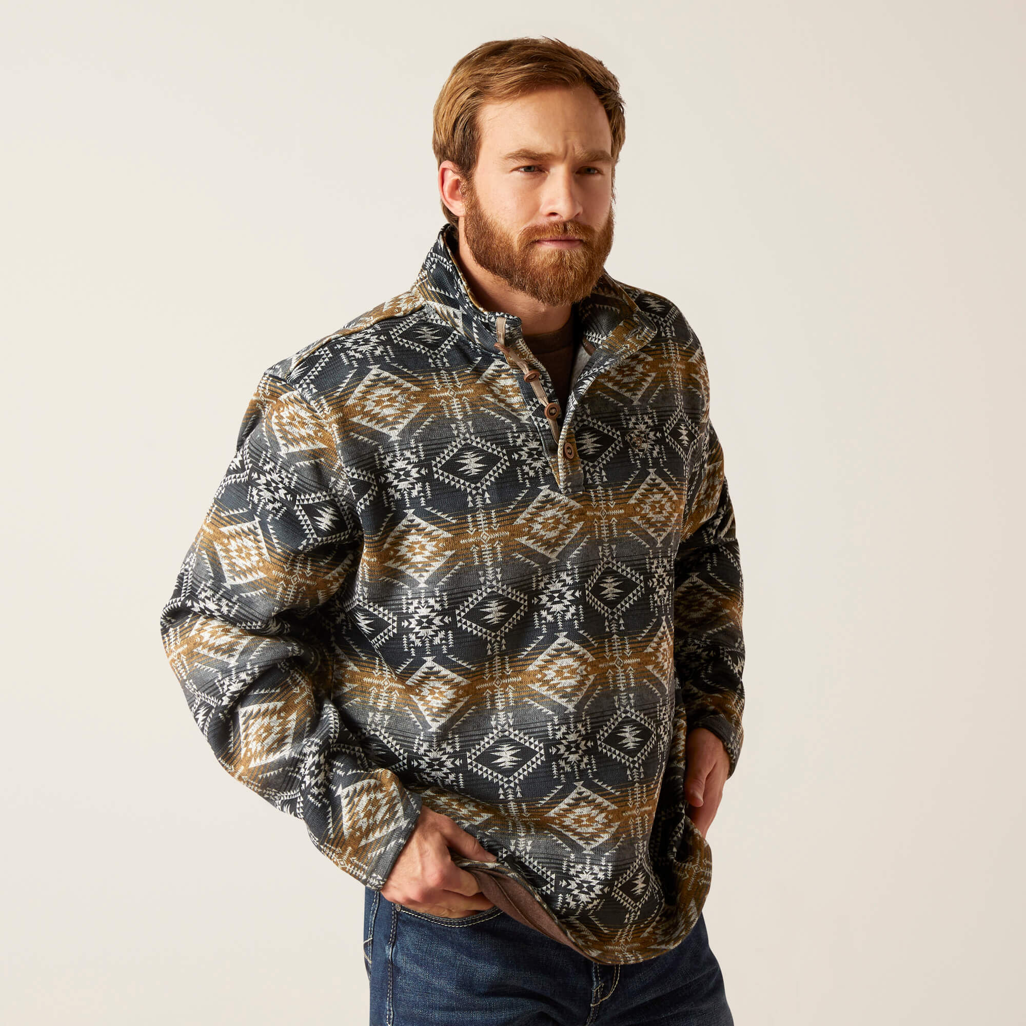 Ariat Mens Brindlewood Serape Wesley Quarter Button Pullover Sweater ...