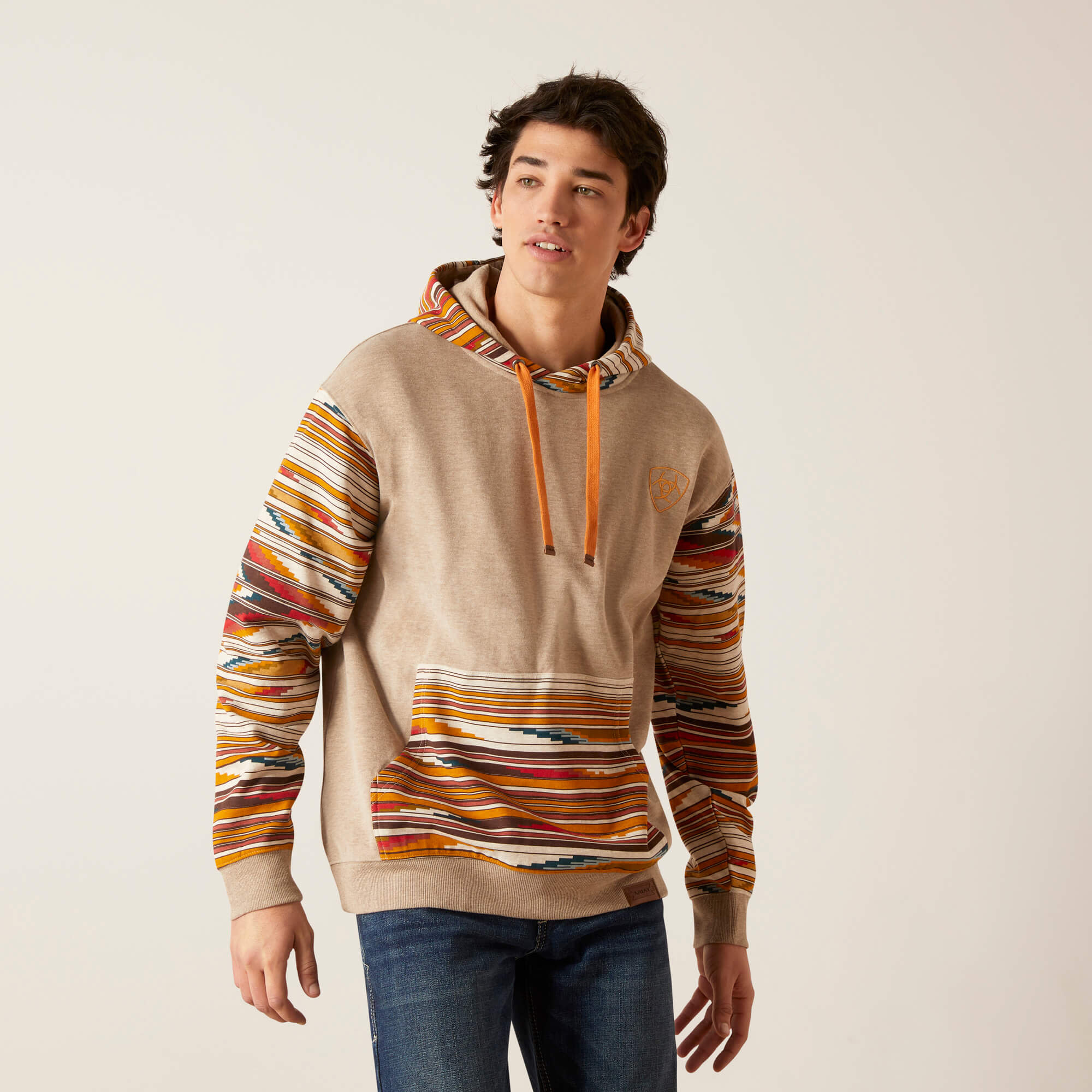 Mens Ariat Beige Chimayo Colorblock Pullover Hooded Sweatshirt ...