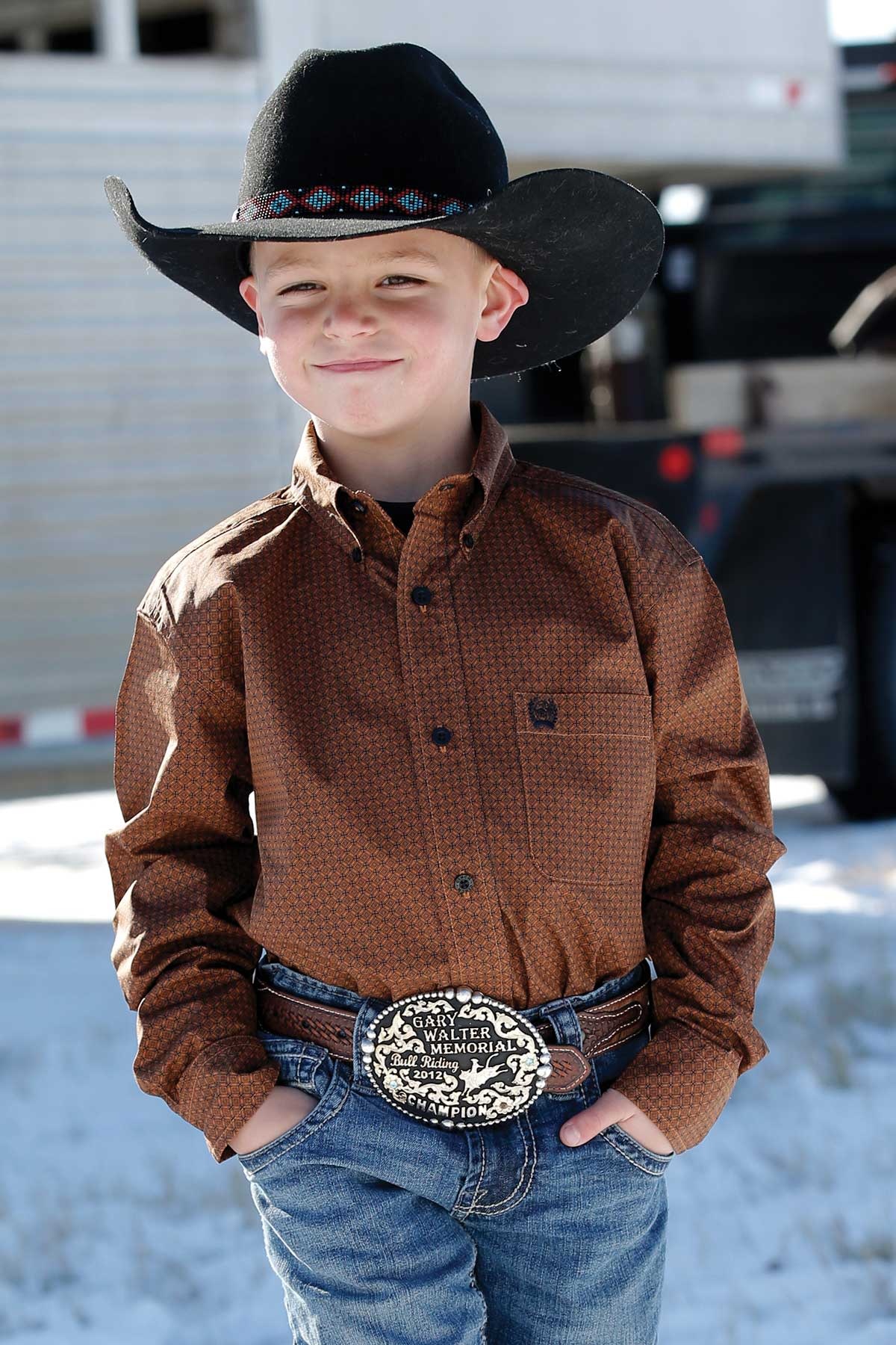 Boys Cinch Long Sleeve Copper Chocolate Print Western Button Shirt ...