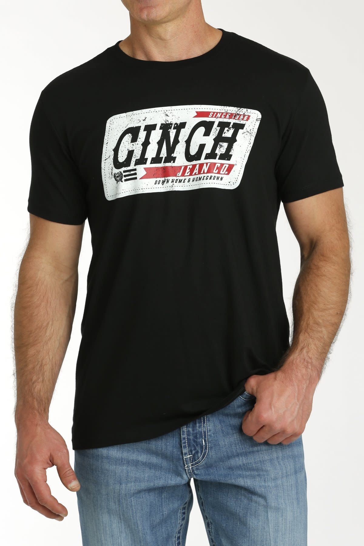 Mens Cinch Short Sleeve Black Screen Print Patch Logo T Shirt ...