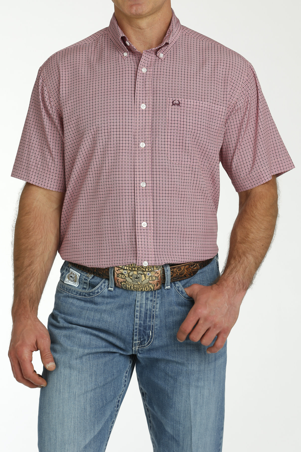 Mens Cinch Pink Geo Print Short Sleeve Arena Flex Western Button Shirt ...