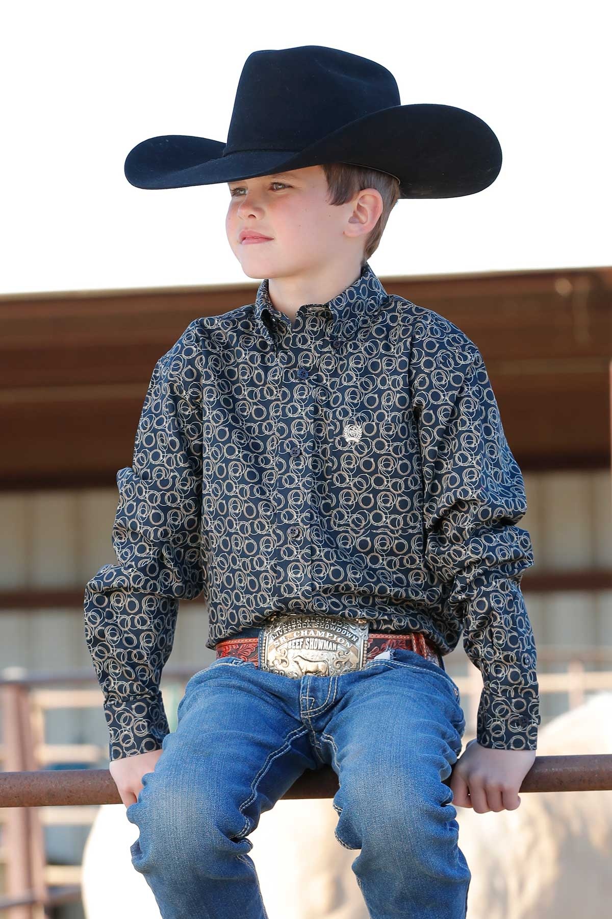 Boys Cinch Navy Lariat Rope Print Long Sleeve Button Western Shirt ...