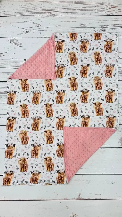 Pink Highlander Floral Minky Baby Blanket 29" x 43" - Cowpokes Western Shop