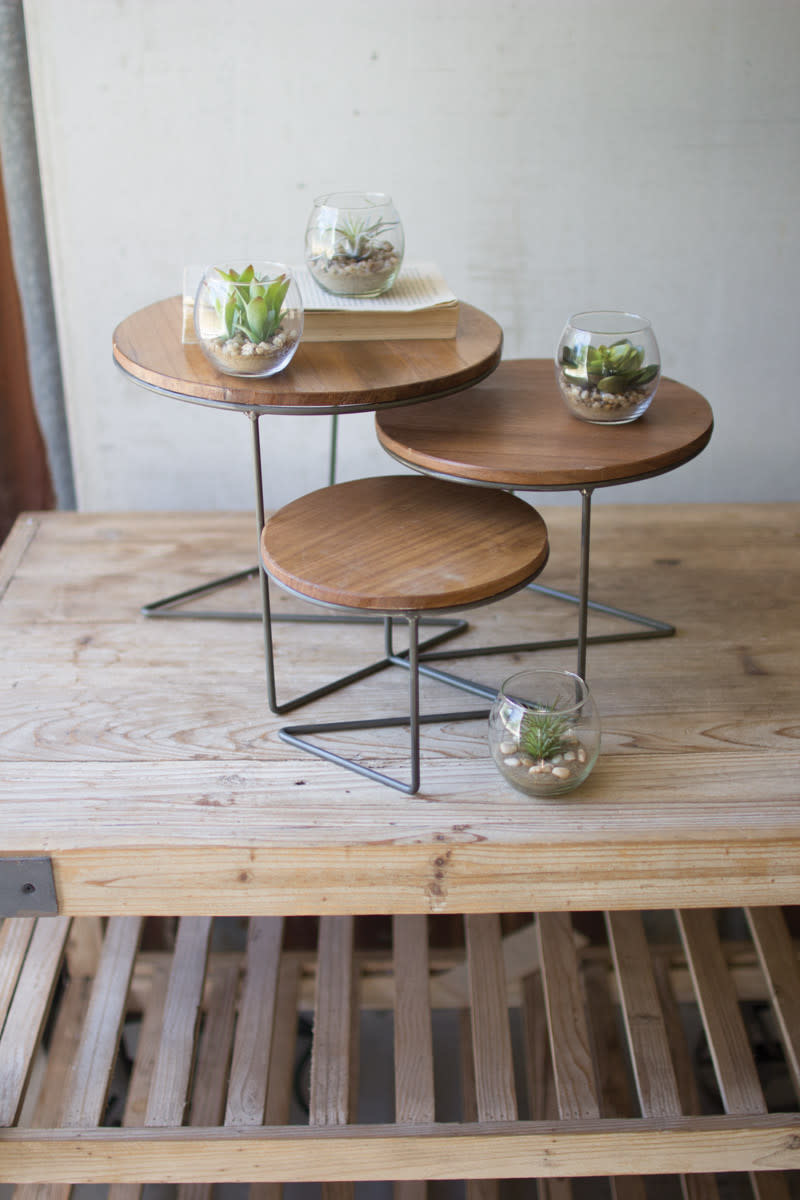 Set of 3 Round Wire Display Risers w/ Wood Tops - Clara Ida Frances, Inc