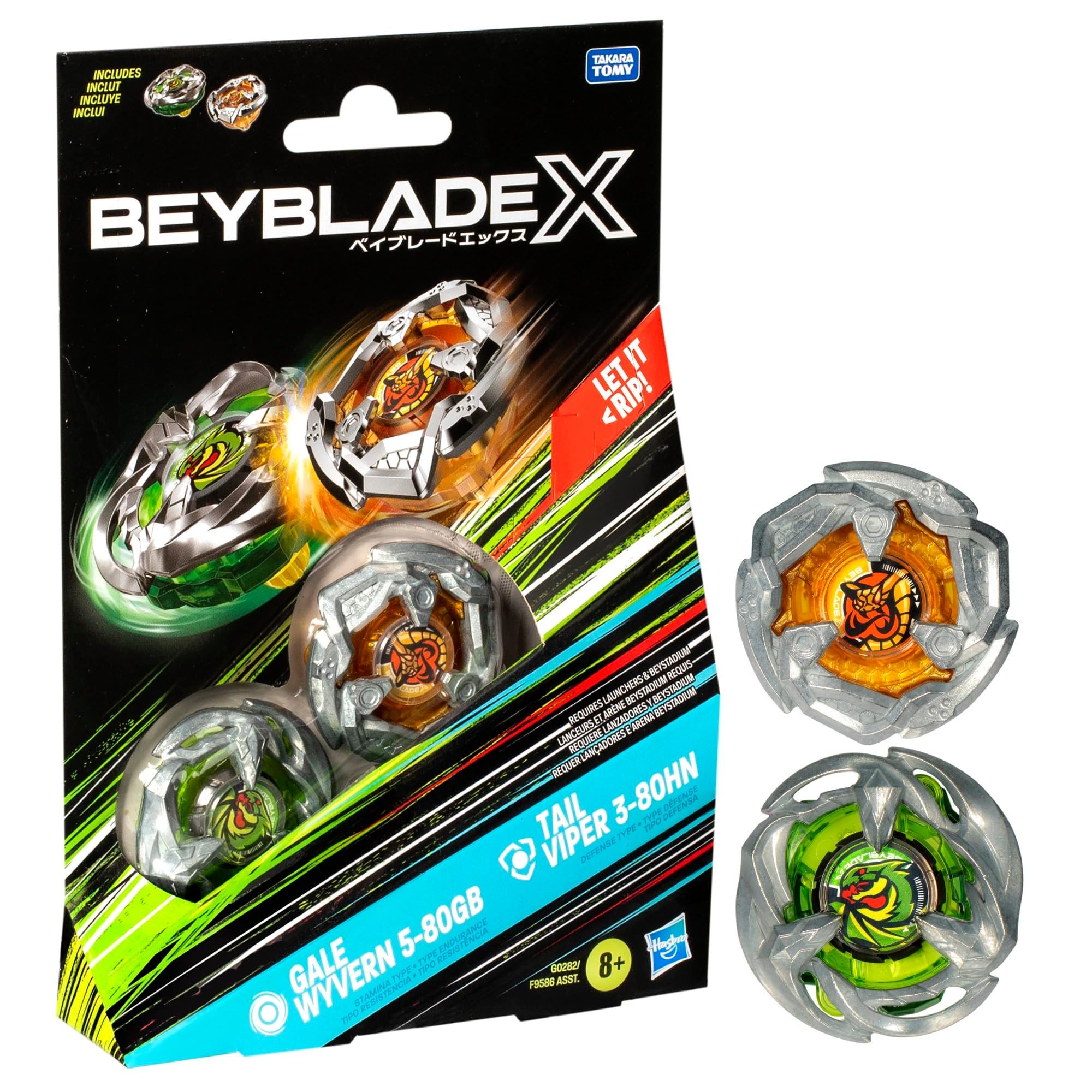Hasbro Beyblade X Gale Wyvern 5-80GB and Tail Viper 3-80HN Dual Pack ...