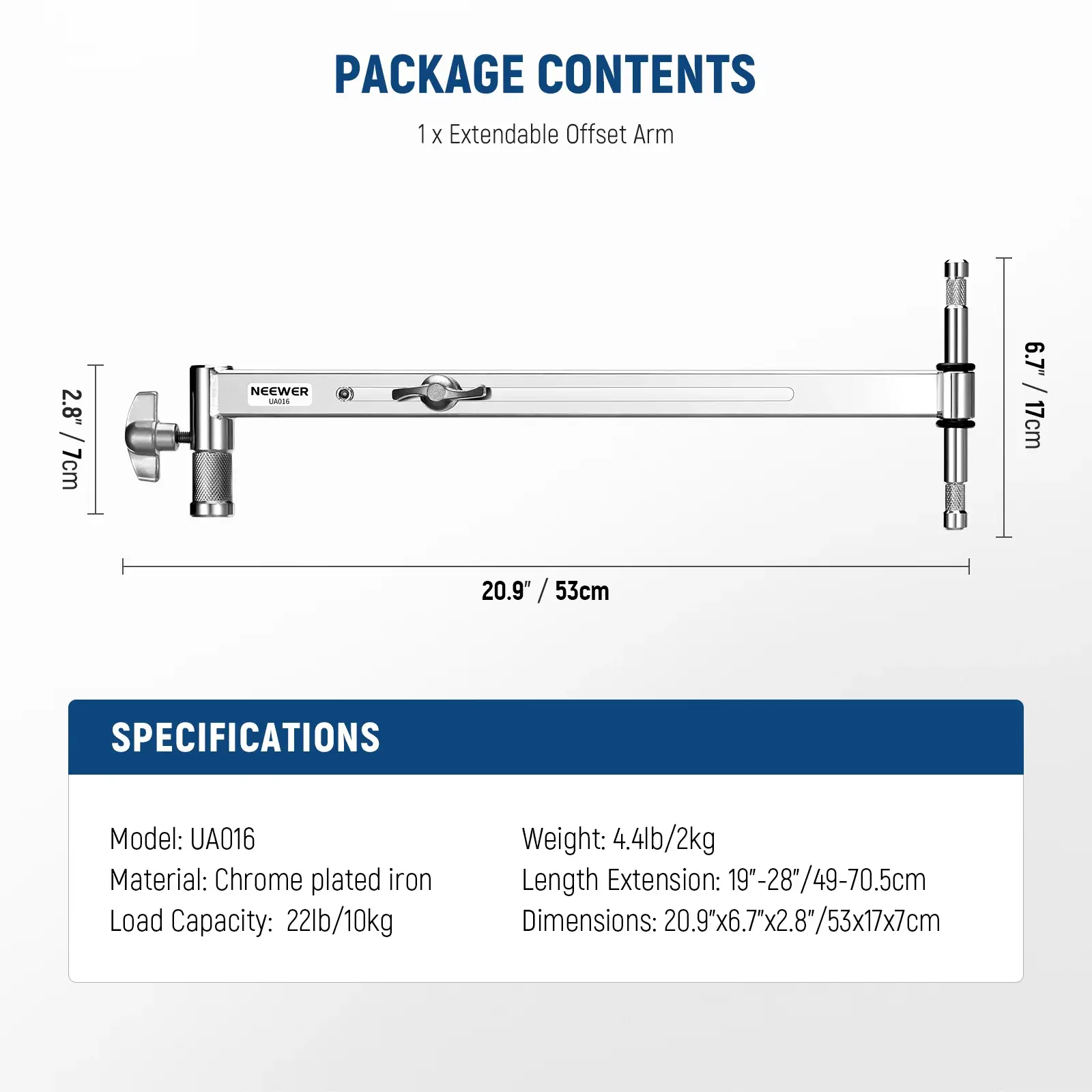 NEEWER UA016 Offset Arm with 5/8" Baby Pins CLOSEOUT - Biggs Camera