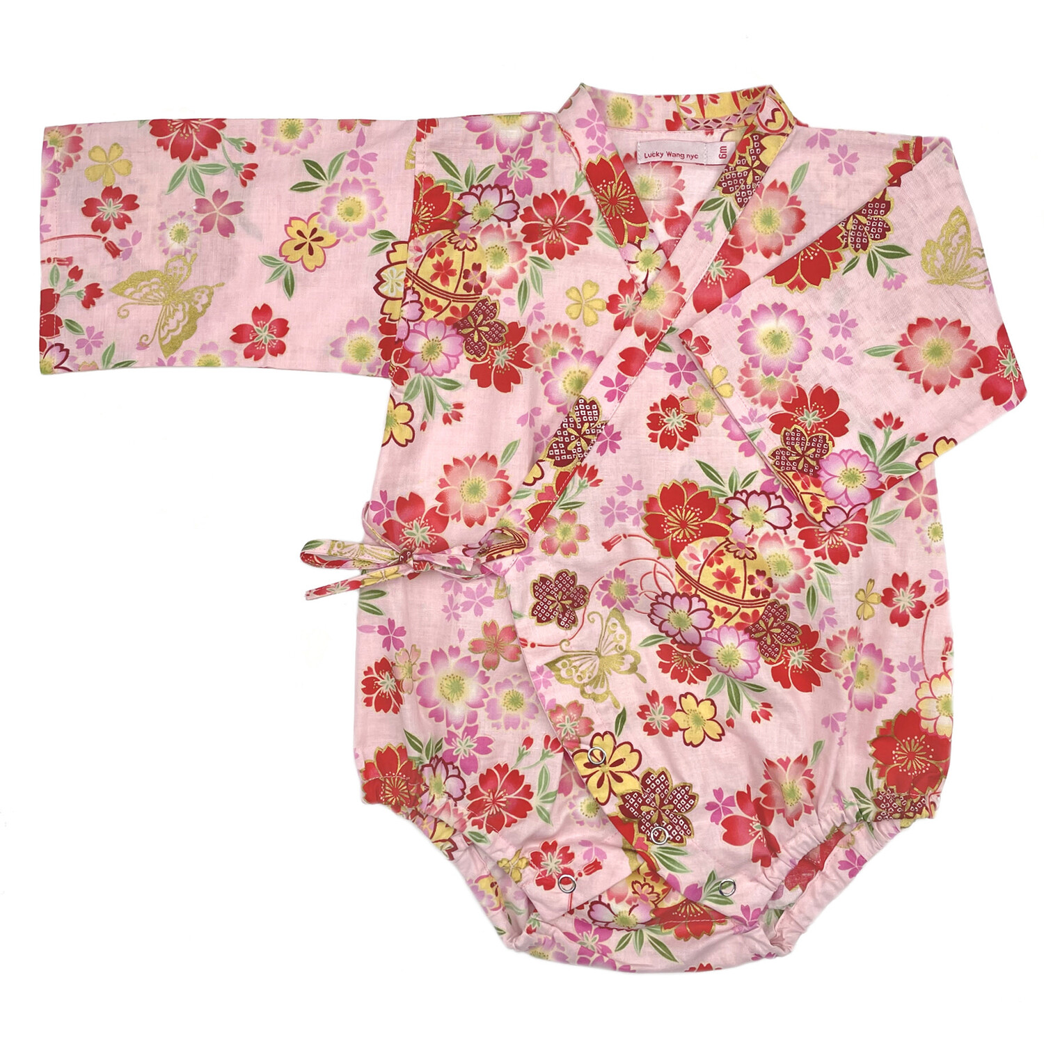Kimono One Piece Golden Butterfly Pink - Lucky Wang nyc