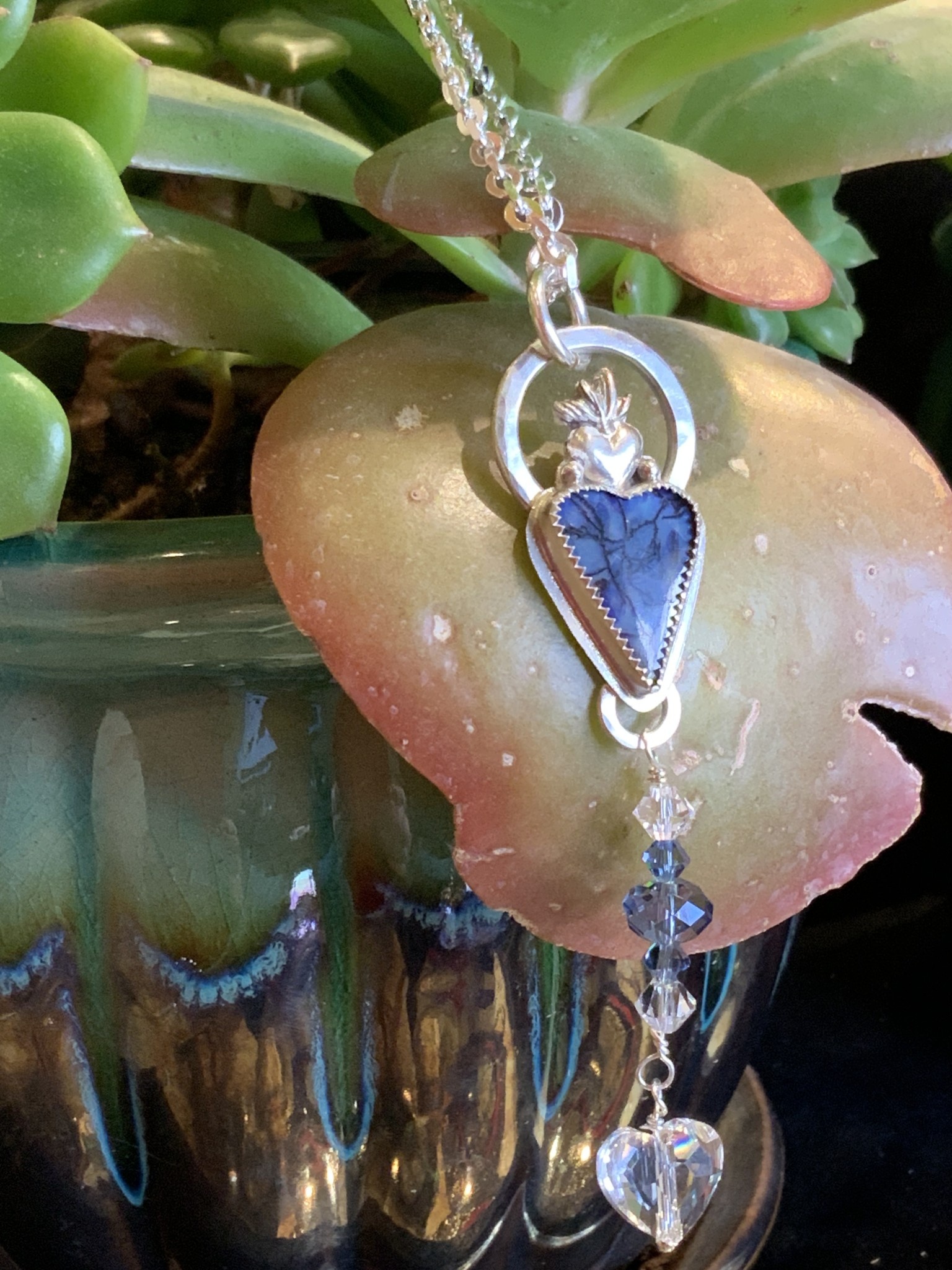 Necklace Australian Monarch Opal Swarovski SS Chain Clasp AC Ahmyo River Gallery