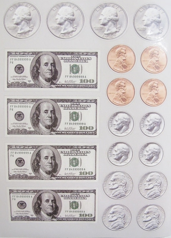 STICKERS - DOLLAR BILLS AND COINS - 6 SHEETS - Creative Kids