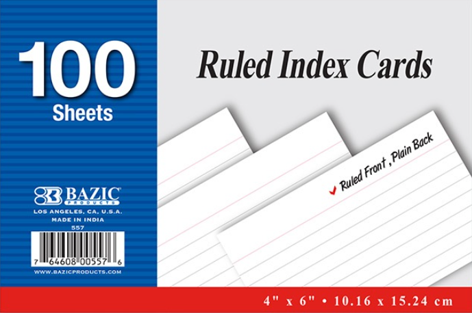 INDEX CARDS - RULED 4"x6" WHITE - 100 PACK - Creative Kids