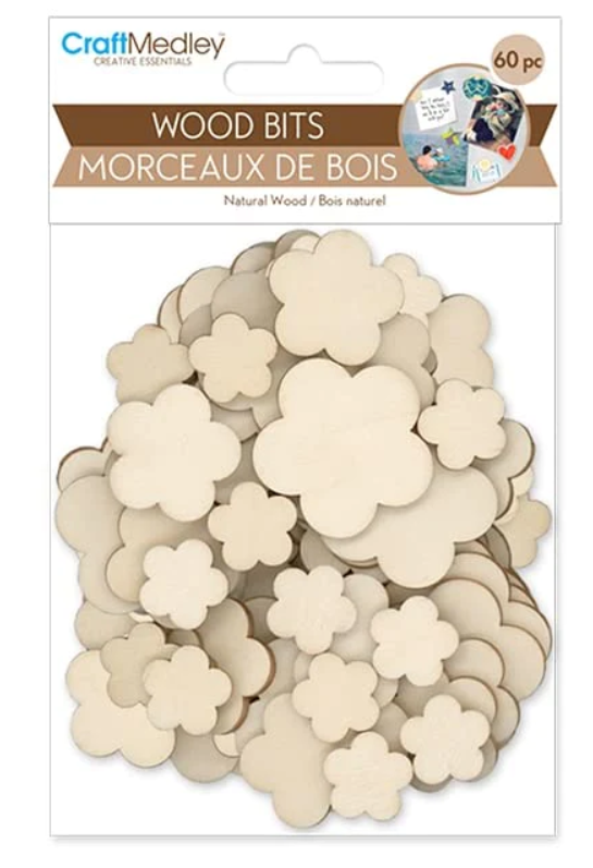 CRAFT WOOD BITS FLOWER ASSORTED SIZE 60PC - Creative Kids