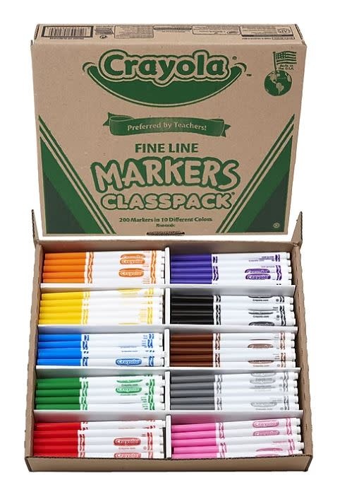 CRAYOLA CLASSPACK: FINE LINE MARKERS 200 PACK 10 COLORS - Creative Kids