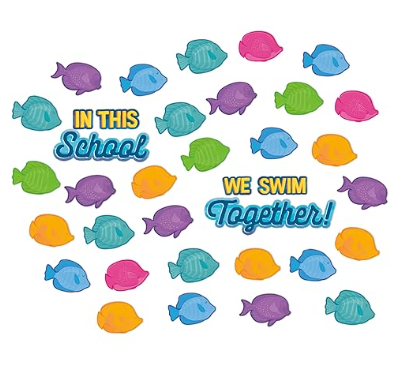 MINI BULLETIN BOARD SET IN THIS SCHOOL WE SWIM TOGETHER - Creative Kids