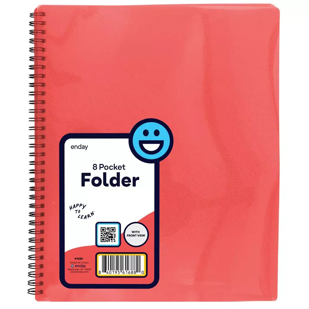 8 POCKET POLY FOLDER WITH FRONT VIEW - RED - Creative Kids
