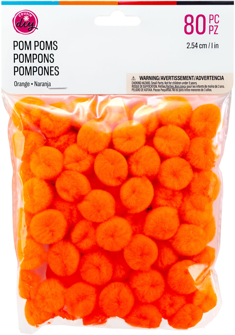 POM POMS: 1" ORANGE 80 PACK - Creative Kids