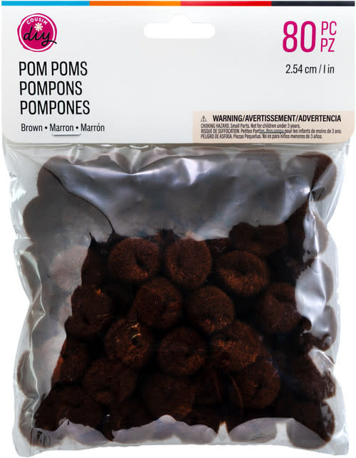 POM POMS: 1" BROWN 80 PACK - Creative Kids