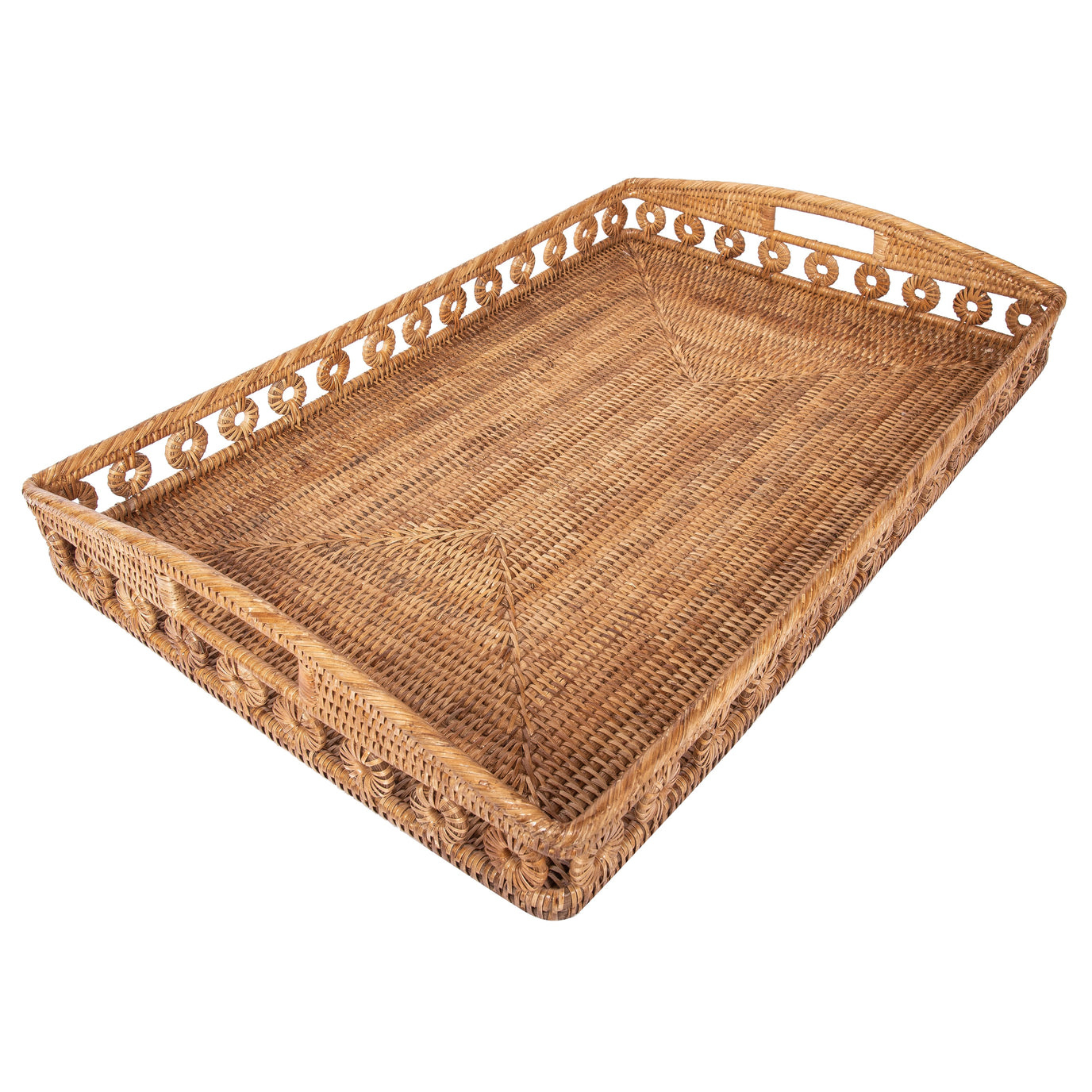 Rattan Design Rectangle Tray with High Handles - Molly Singer Home