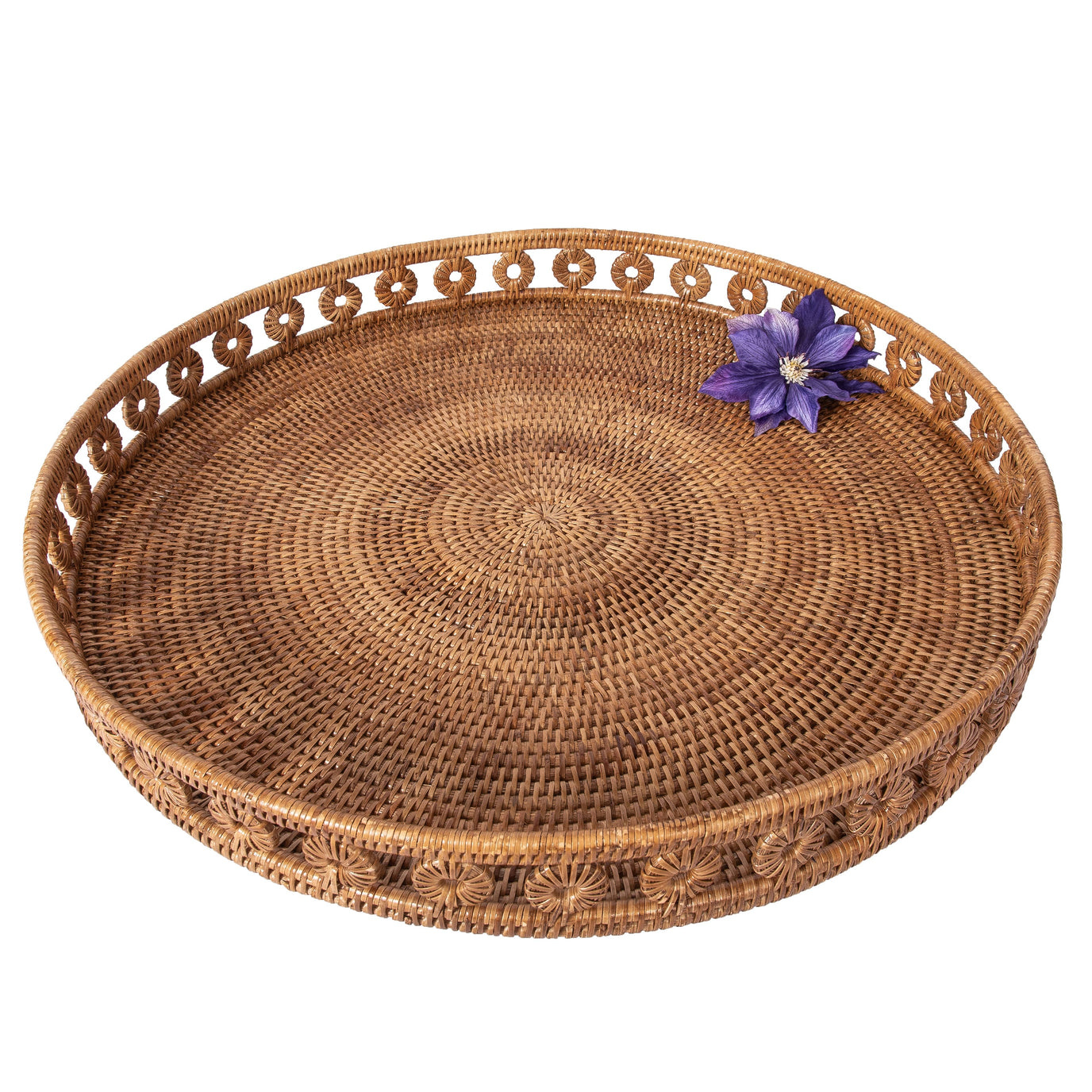 Rattan Design Round Ottoman Trays - Molly Singer Home