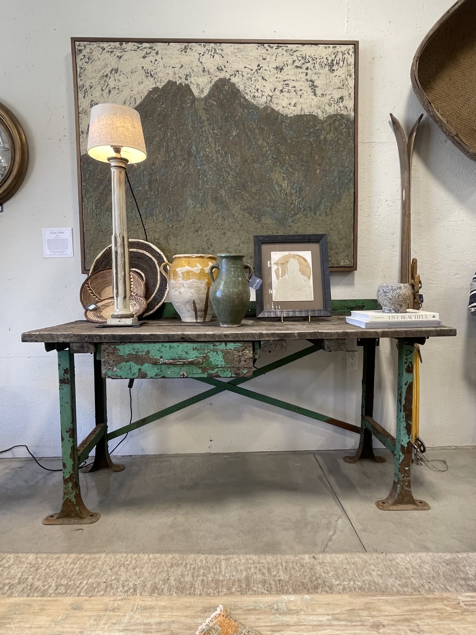 Green Work Table w/Metal legs 66" L x 28.5" W x 33" H - Beljar Home