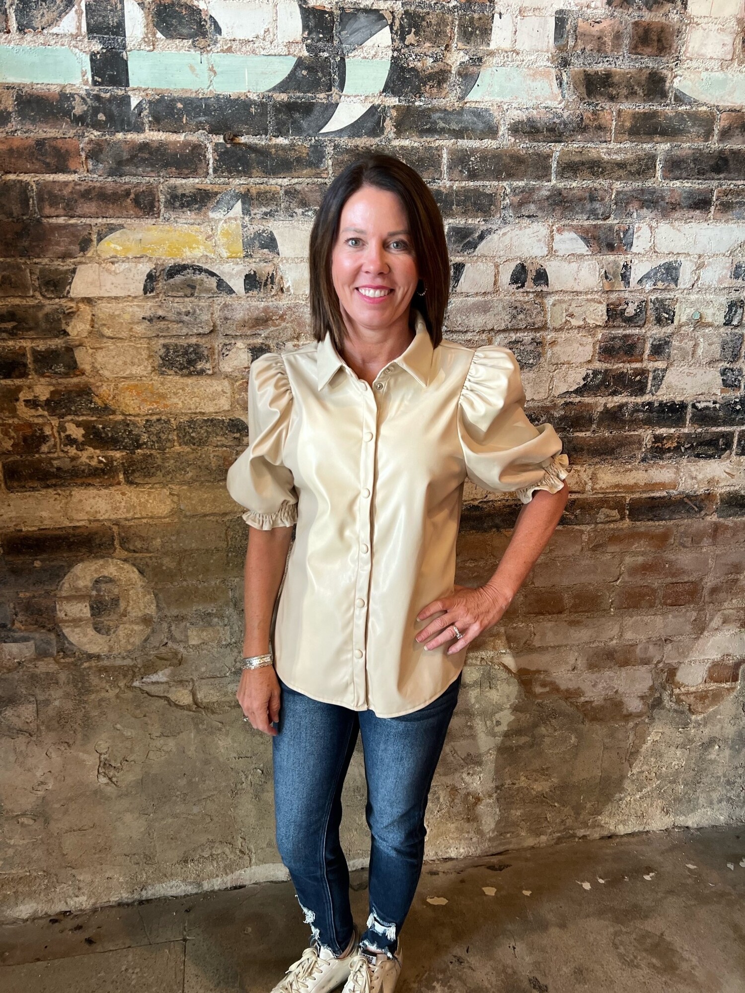 Leather Puff Sleeve Tops For Women