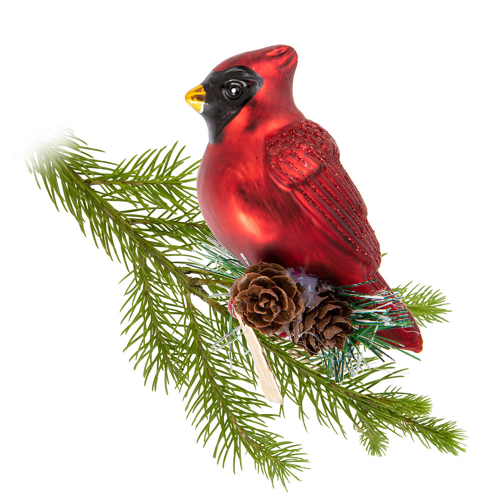 Cardinal with Fir Clip Ornament - DeFerrari Home