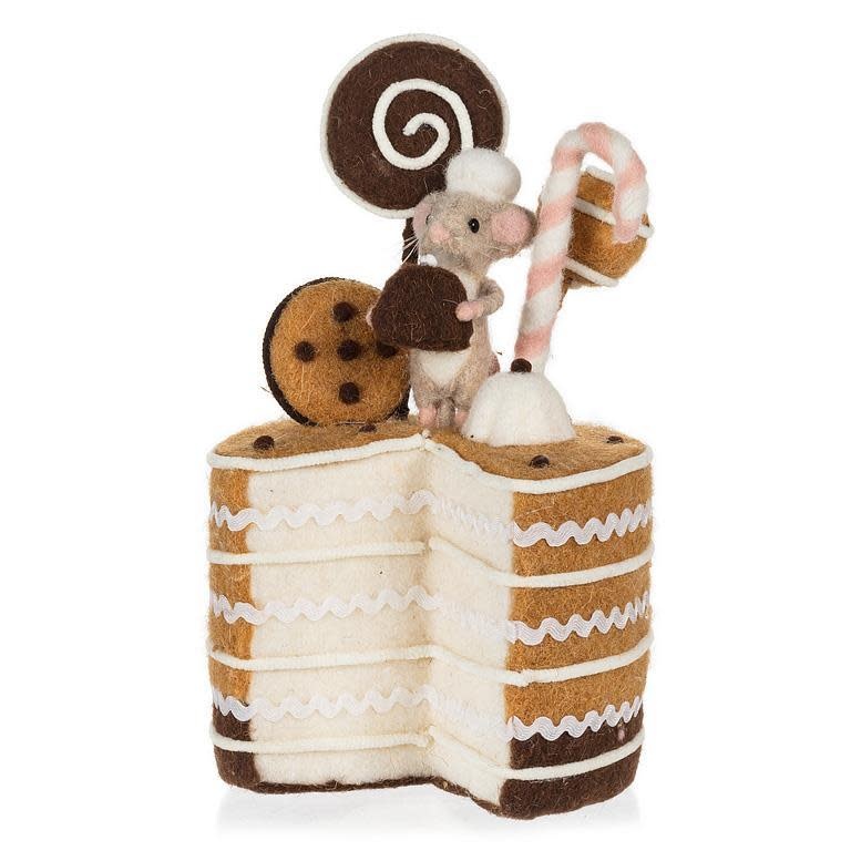 Felted Wool Large Layer Candy Cake with Mouse - DeFerrari Home