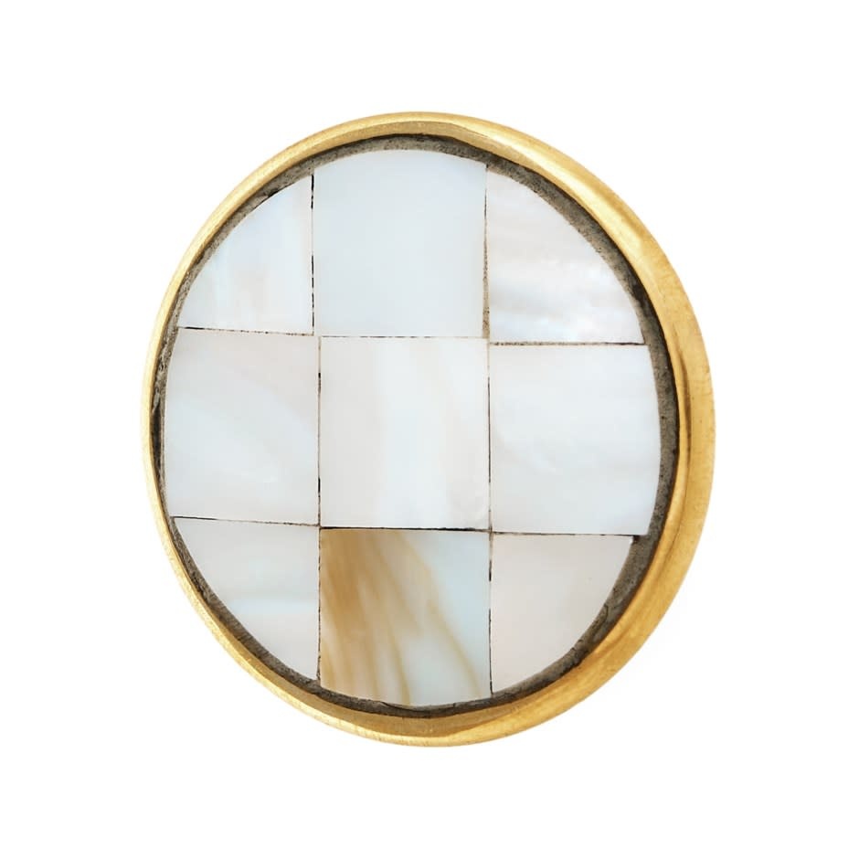 Round Gold Edge Knob with Mother of Pearl Tile Center - DeFerrari Home