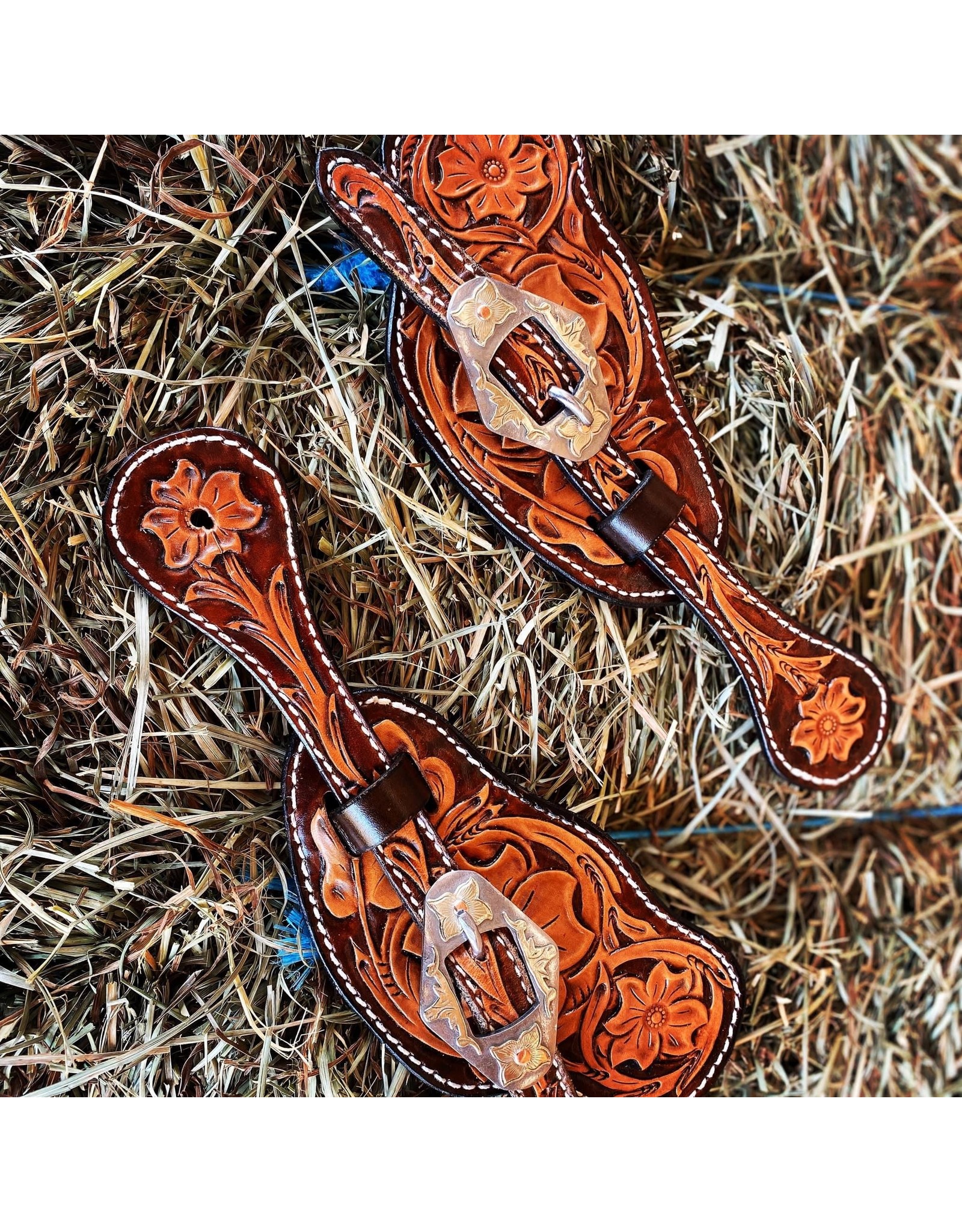 Chase Combs Leather Large Floral & Silver Buckle Spur Straps - Nelson ...