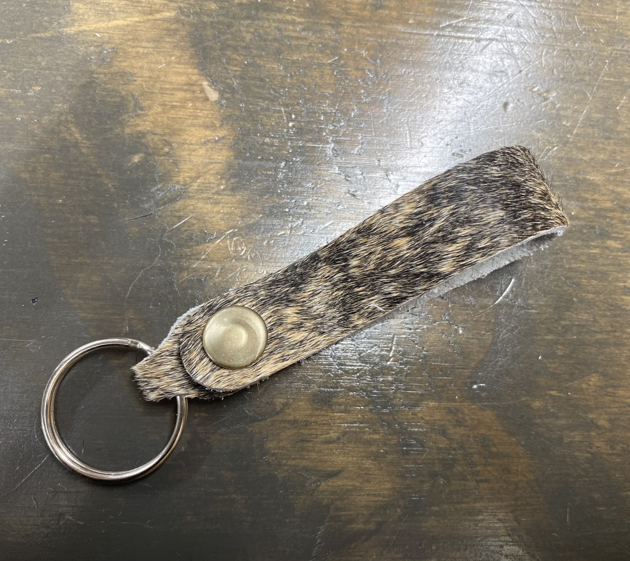 Chase Combs Leather Hair-On Brindle Hide Loop Keychain - Nelson Royal's