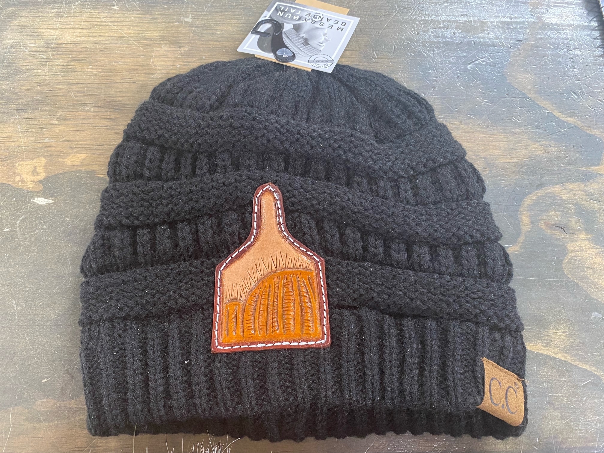 Chase Combs Leather Cactus Cowtag Leather Patch Beanie - Nelson Royal's