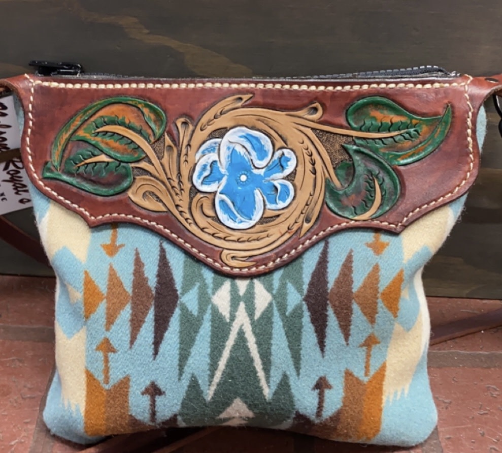 Chase Combs Leather Turquoise Pendleton Handtooled Purse - Nelson Royal's