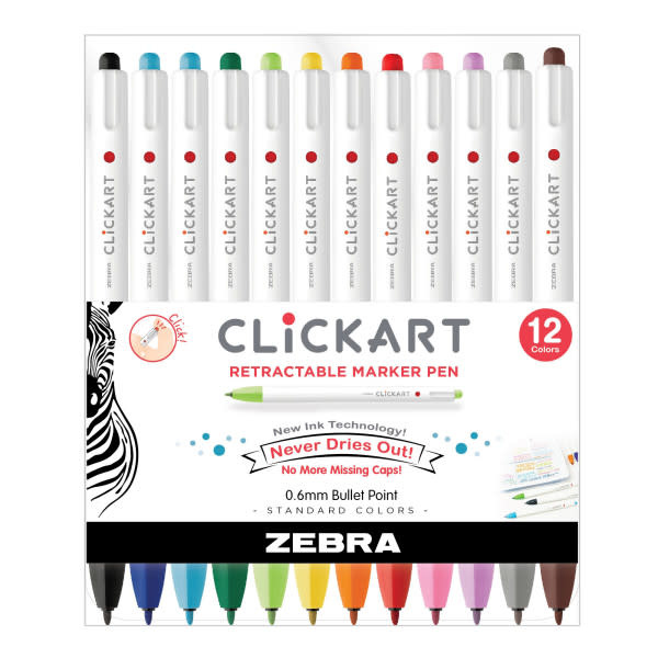 Zebra ClickArt Retractable Marker Pen 12 Set - RISD Store